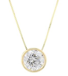 gngjewel cz collection solid 14k white or yellow gold bezel-set pendant necklace, 18" box chain (2cttw, yellowgold)