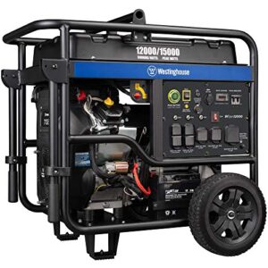 westinghouse 15000 peak watt home backup portable generator, remote electric start with auto choke, transfer switch ready 30a & 50 outlets, gas powered