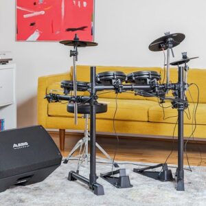 Alesis Turbo Mesh Kit – Electric Drum Set With 100+ Sounds, Quiet Mesh Drum Pads, Drum Sticks, Connection Cables, Drum Lessons