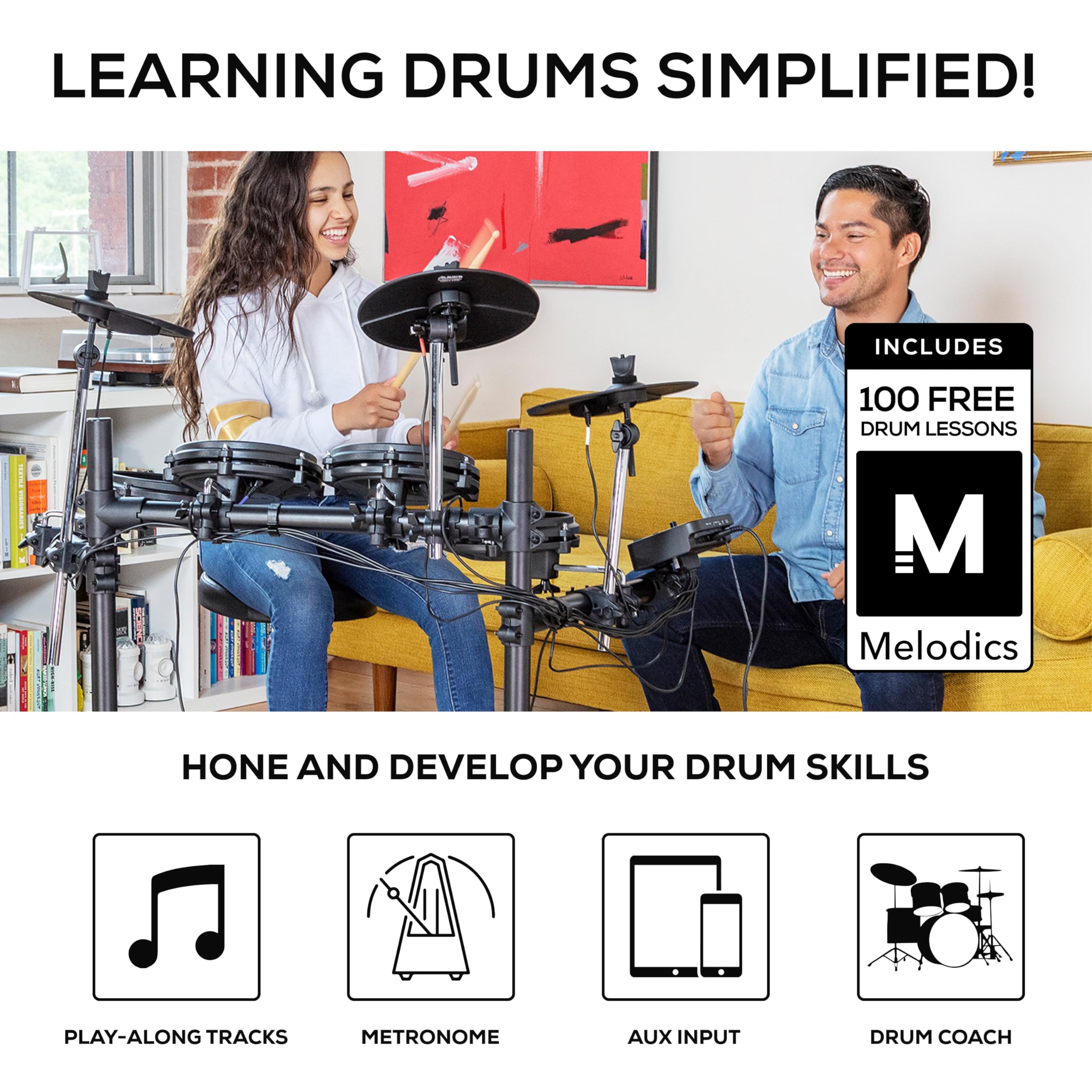 Alesis Turbo Mesh Kit – Electric Drum Set With 100+ Sounds, Quiet Mesh Drum Pads, Drum Sticks, Connection Cables, Drum Lessons