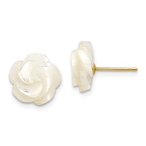 beautiful 14k 10mm white mother of pearl flower design post stud earrings