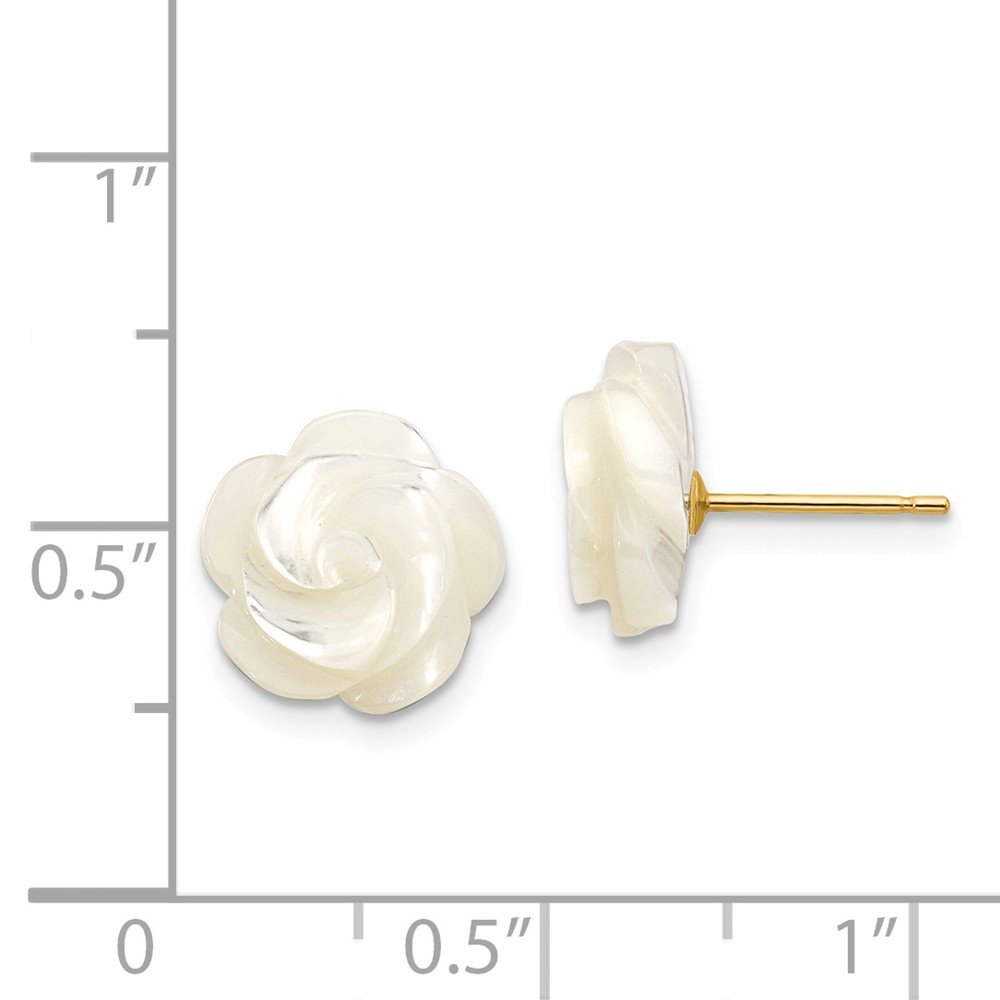 Beautiful 14k 10mm White Mother of Pearl Flower Design Post Stud Earrings