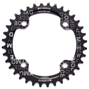 dymoece narrow wide bike single chainring 104bcd 32t/34t/36t/38t for 9 10 11 speed（round,black/red,perfect for most of shimano and sram cranksets (black, 32t)