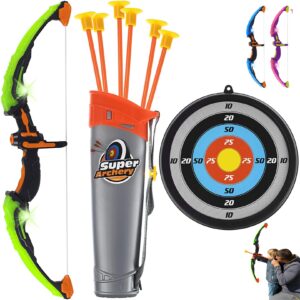 toyvelt kids bow and arrow set - led light up, archery set comes with 6 suction cup arrows, target & quiver, indoor and outdoor toys for children boys girls, best gift (bow and arrow for kids)