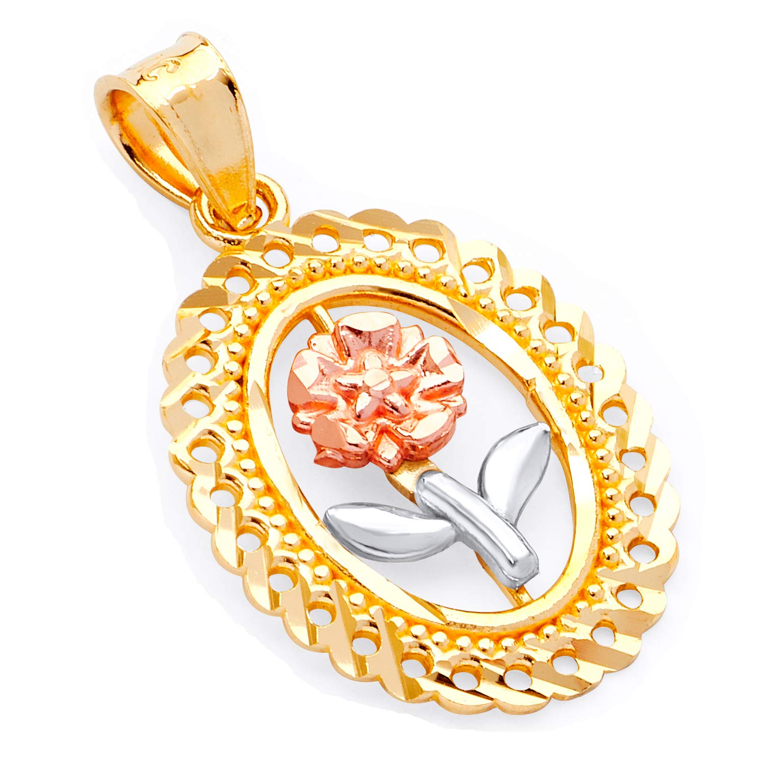 14k REAL Tri Color Gold Flower Charm Pendant