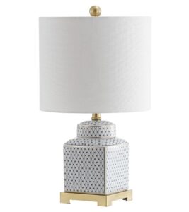 jonathan y jyl3043a cleo 21.5" ceramic/metal ginger jar led table lamp contemporary,transitional for bedroom, living room, office, college dorm, coffee table, bookcase, white/navy