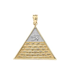 two tone 10k yellow and white gold egyptian eye of horus pyramid all seeing eye of providence pendant - pendant only