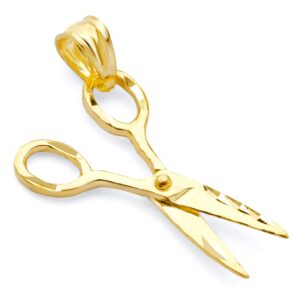 14k real yellow gold scissors charm pendant