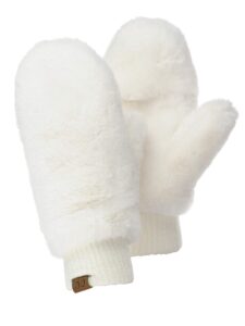 c.c women's faux fur wrist length fingerless sherpa lined convertible mittens gloves-ivory