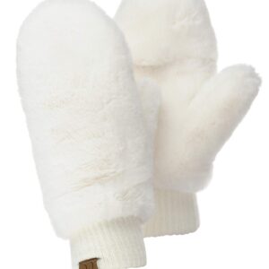 C.C Women's Faux Fur Wrist Length Fingerless Sherpa Lined Convertible Mittens Gloves-Ivory