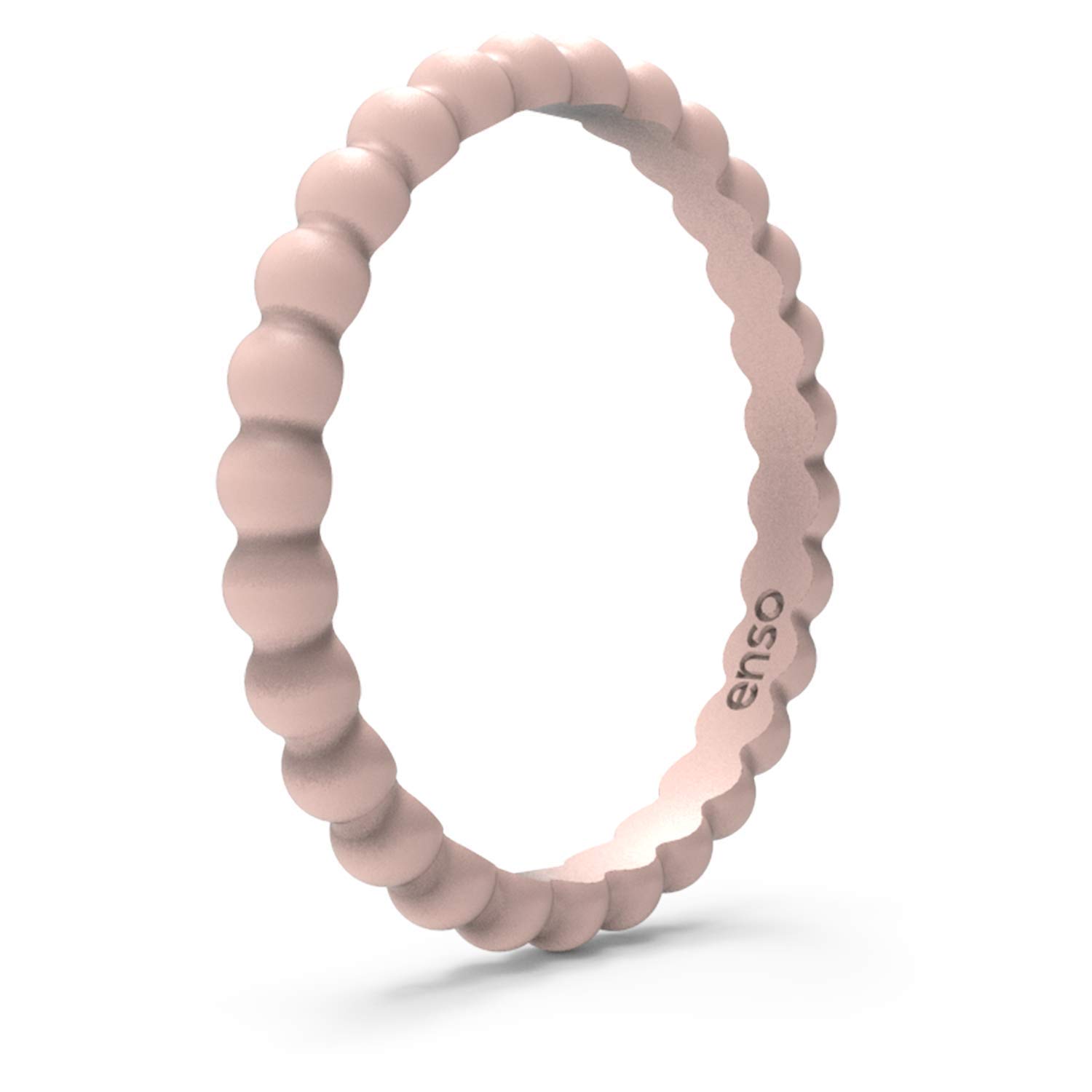 Enso Rings Stackable Beaded Silicone Wedding Ring – Hypoallergenic Unisex Stackable Wedding Band – Comfortable Minimalist Band – 2.5mm Wide, .8mm Thick (Pink Sand, Size 6)