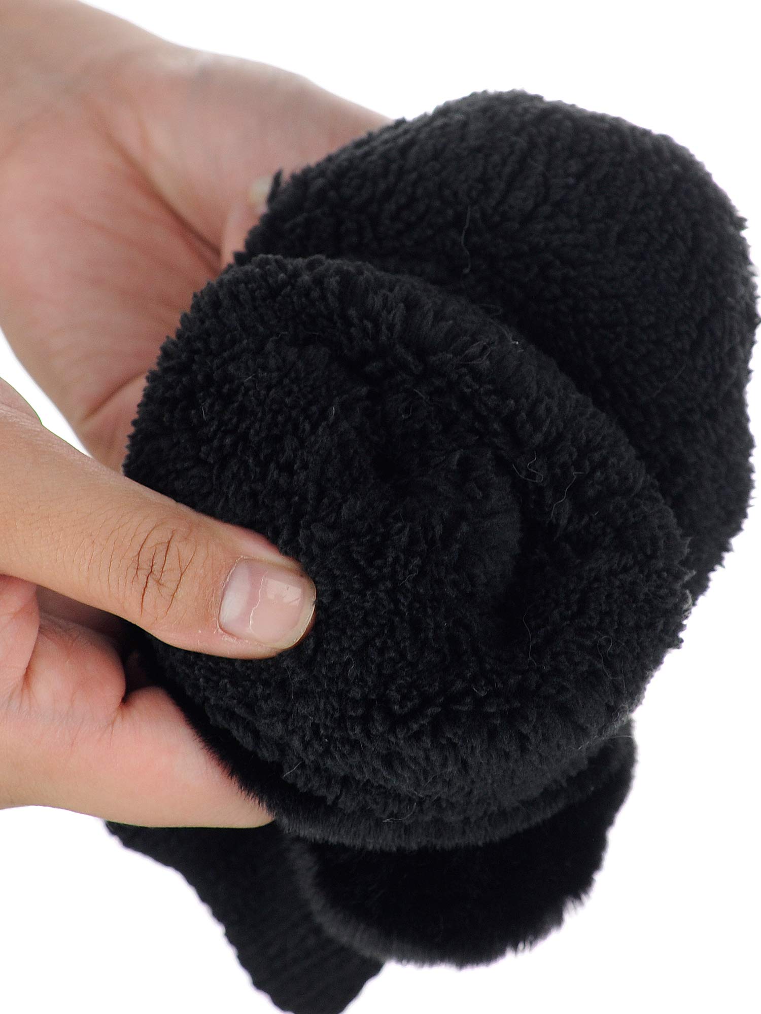 C.C Women's Faux Fur Wrist Length Fingerless Sherpa Lined Convertible Mittens Gloves-Black