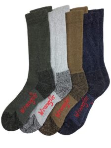 wrangler mens riggs workwear ultra-dri moisture wicking crew boot socks 4 pair pack (large - sock:10-13/shoe:9-13, assorted)