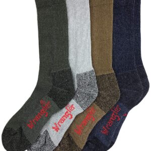 Wrangler Mens Riggs Workwear Ultra-Dri Moisture Wicking Crew Boot Socks 4 Pair Pack (Large - Sock:10-13/Shoe:9-13, Assorted)