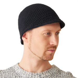 charm mens kufi beanie hat - brimmed skull cap cotton chemo billed hats black