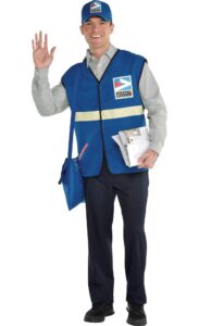 party city mail carrier costume kit for adults - mailman costume includes blue hat, vest, & messenger bag - costumes for halloween, birthday parties, & themed events