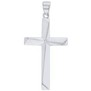 Jewelry America Solid 14K White Gold Elegant Religious Plain Cross Pendant Necklace, 22"