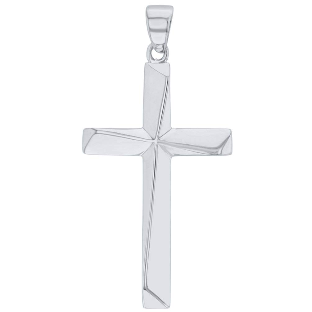 Jewelry America Solid 14K White Gold Elegant Religious Plain Cross Pendant Necklace, 22"