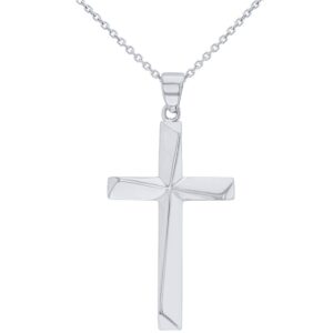 jewelry america solid 14k white gold elegant religious plain cross pendant necklace, 22"