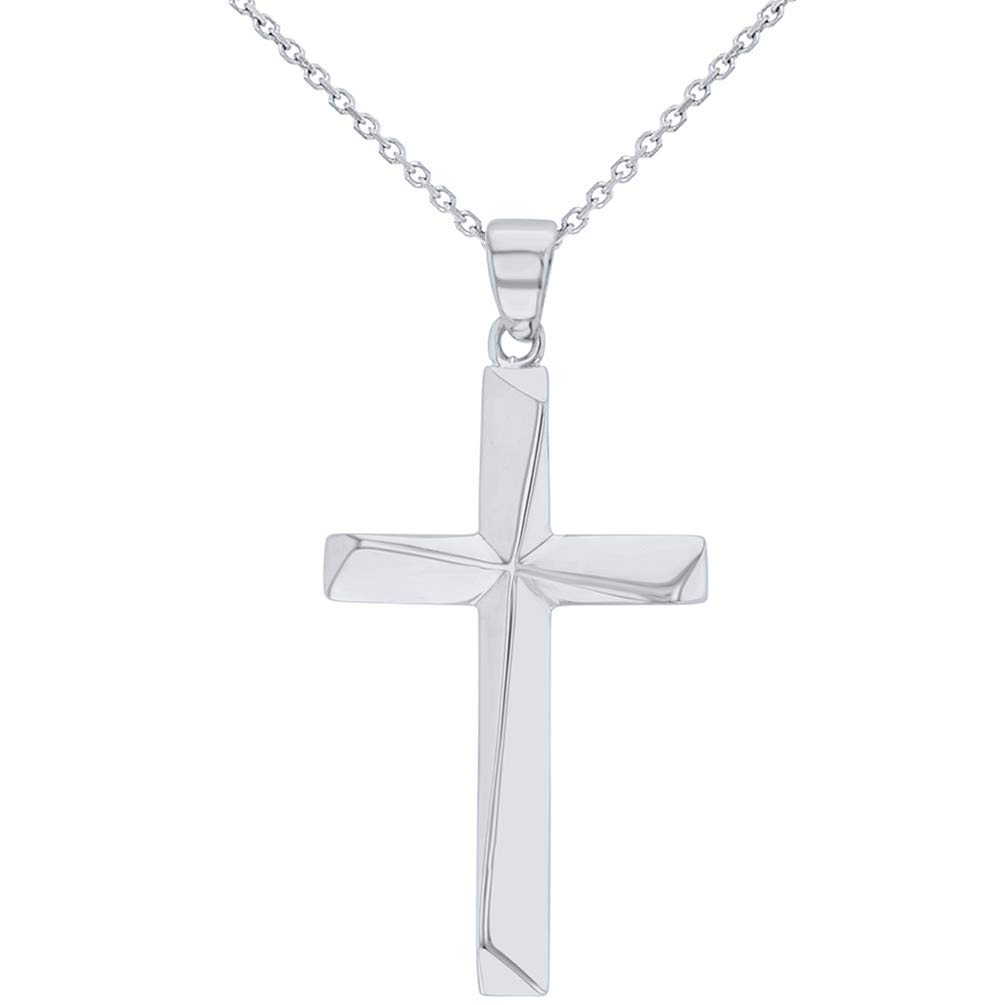 Jewelry America Solid 14K White Gold Elegant Religious Plain Cross Pendant Necklace, 22"