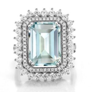 gem stone king 925 sterling silver sky blue simulated aquamarine ring for women (7.24 cttw, emerald cut 14x10mm, available in size 5, 6, 7, 8, 9)