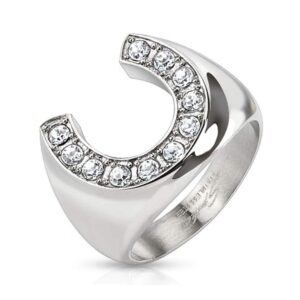 covet jewelry horseshoe with gemmed rim cast ring stainless steel (width: 0.63" (16mm), ring size: 13)