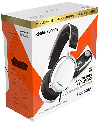 SteelSeries Arctis Pro + GameDAC Wired Gaming Headset - Certified Hi-Res Audio - Dedicated DAC and Amp - for PS5/PS4 and PC - White