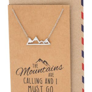 Quan Jewelry Mountain Pendant Necklace for Men and Women, Adventure and Outdoor Lovers, Mountains Jewelry Gift with Greeting Card