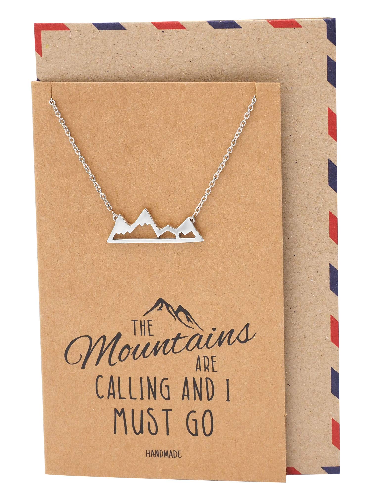 Quan Jewelry Mountain Pendant Necklace for Men and Women, Adventure and Outdoor Lovers, Mountains Jewelry Gift with Greeting Card