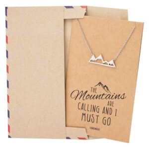 Quan Jewelry Mountain Pendant Necklace for Men and Women, Adventure and Outdoor Lovers, Mountains Jewelry Gift with Greeting Card