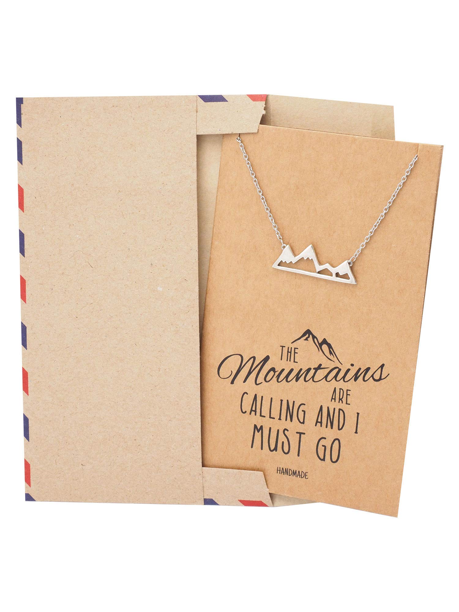 Quan Jewelry Mountain Pendant Necklace for Men and Women, Adventure and Outdoor Lovers, Mountains Jewelry Gift with Greeting Card