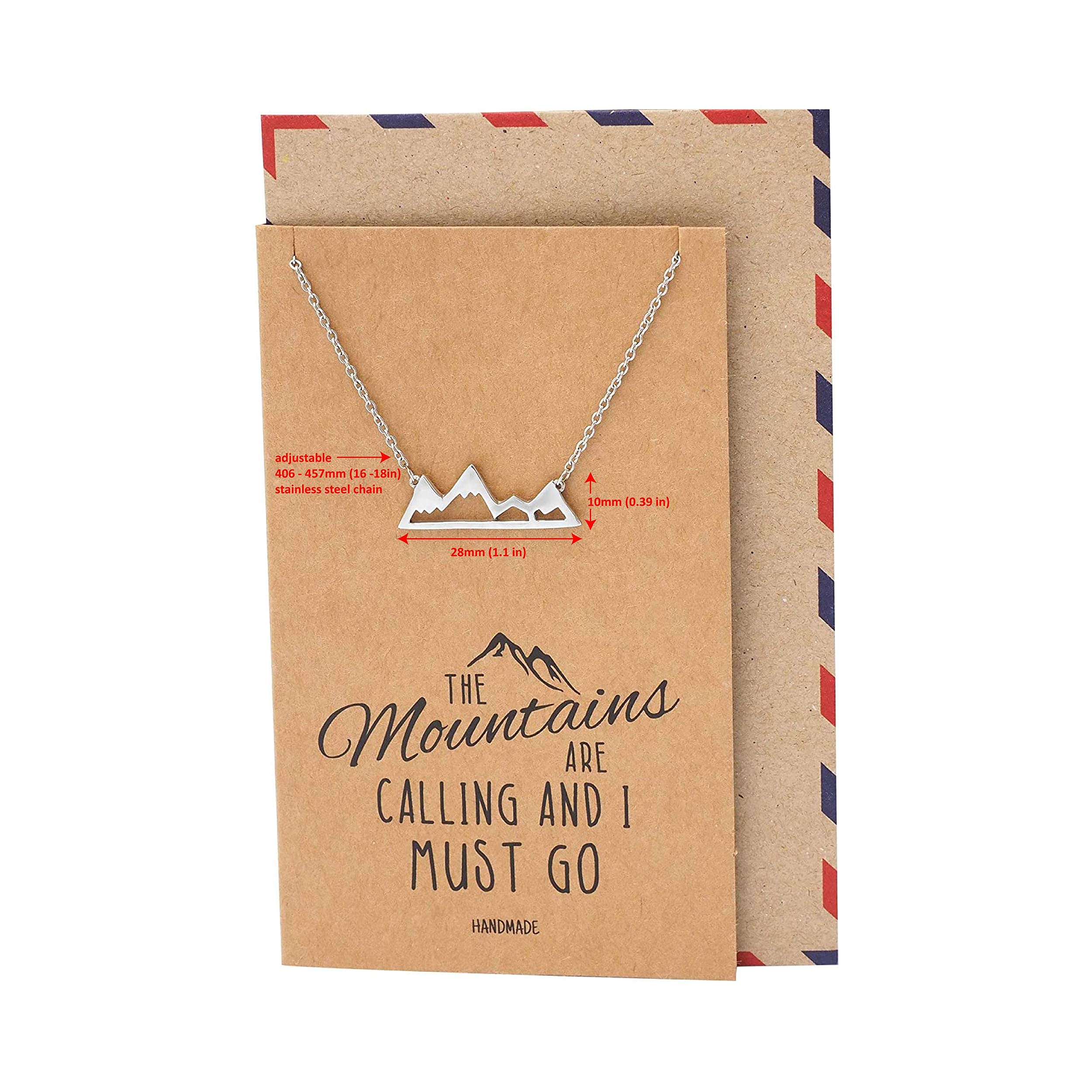 Quan Jewelry Mountain Pendant Necklace for Men and Women, Adventure and Outdoor Lovers, Mountains Jewelry Gift with Greeting Card