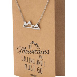 Quan Jewelry Mountain Pendant Necklace for Men and Women, Adventure and Outdoor Lovers, Mountains Jewelry Gift with Greeting Card