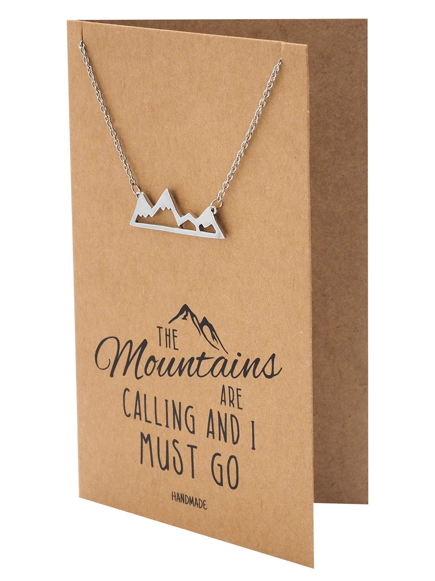 Quan Jewelry Mountain Pendant Necklace for Men and Women, Adventure and Outdoor Lovers, Mountains Jewelry Gift with Greeting Card