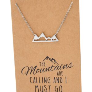 Quan Jewelry Mountain Pendant Necklace for Men and Women, Adventure and Outdoor Lovers, Mountains Jewelry Gift with Greeting Card