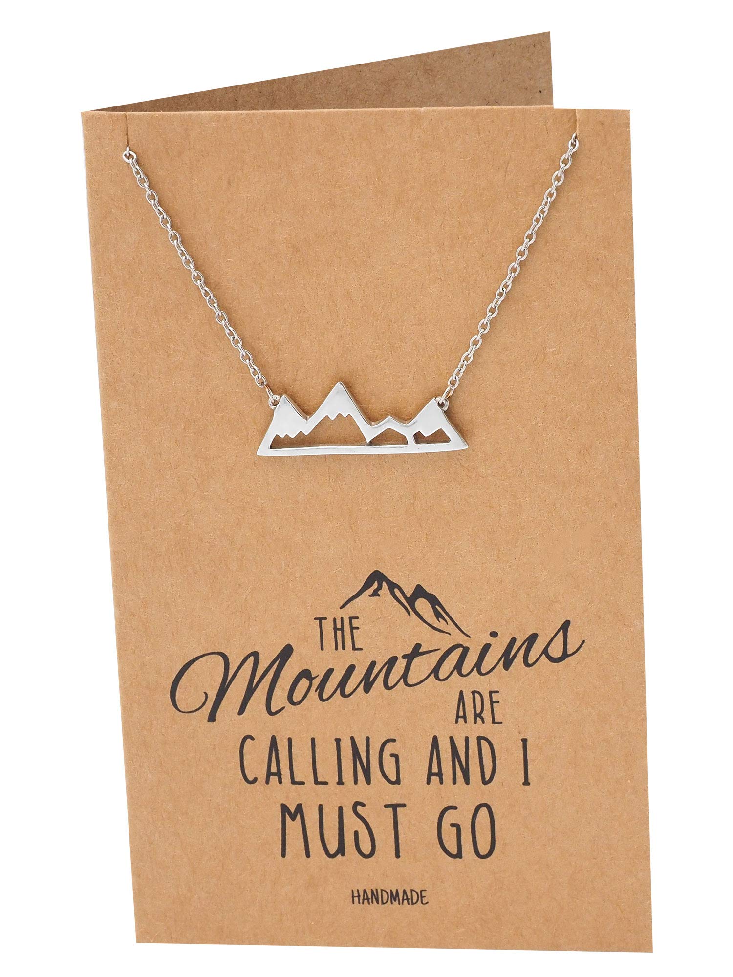 Quan Jewelry Mountain Pendant Necklace for Men and Women, Adventure and Outdoor Lovers, Mountains Jewelry Gift with Greeting Card