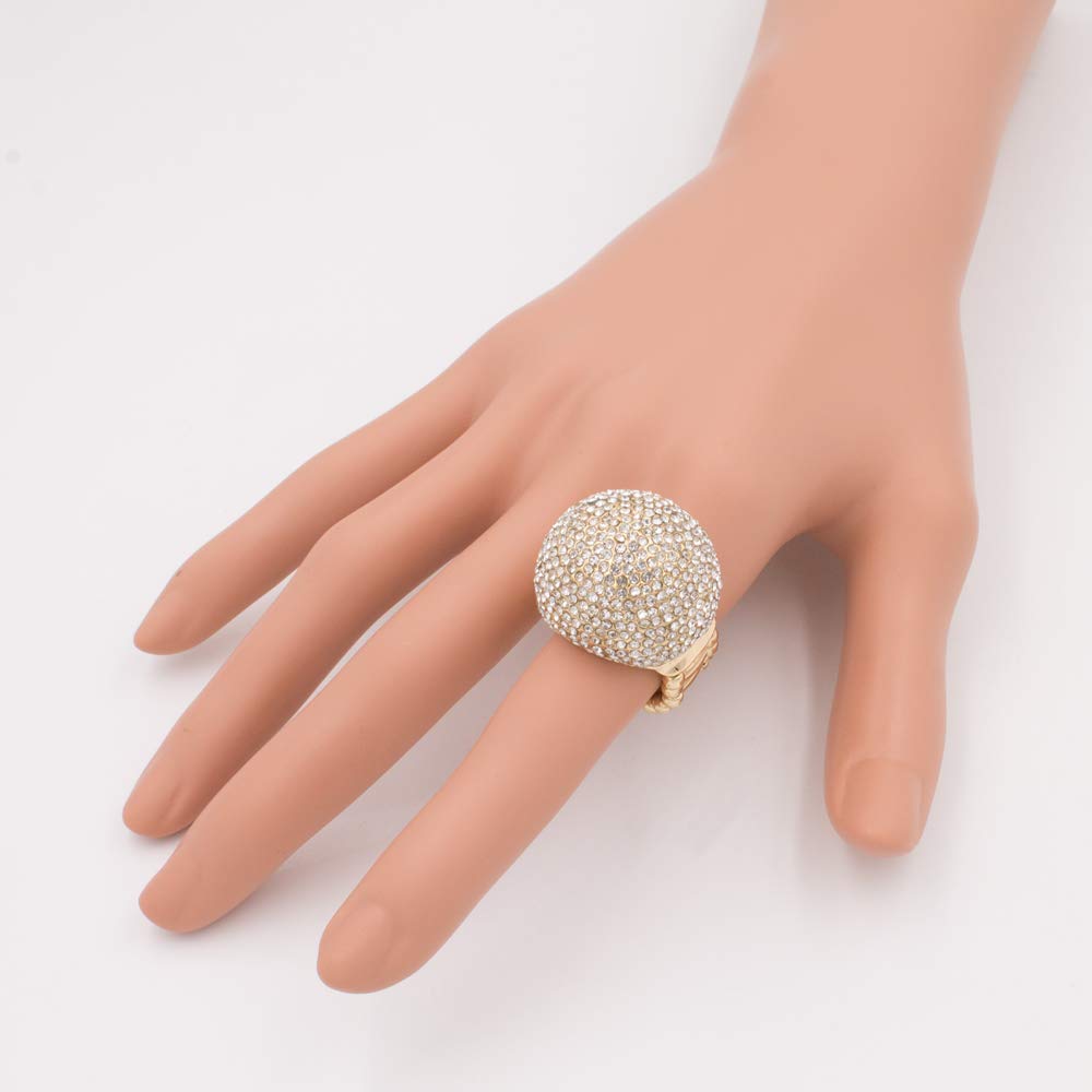 Lavencious Snowball Rhinestone Cocktail Stretch Ring Party Ring for Women Free Sizes for 6 to 10 (Gold)