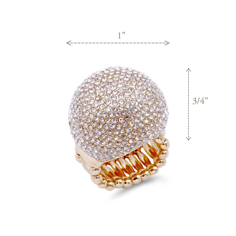 Lavencious Snowball Rhinestone Cocktail Stretch Ring Party Ring for Women Free Sizes for 6 to 10 (Gold)