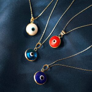 GELIN 14k Solid Gold Evil Eye Protection Charm Pendant Necklace - Evil Eye Jewelry for Women