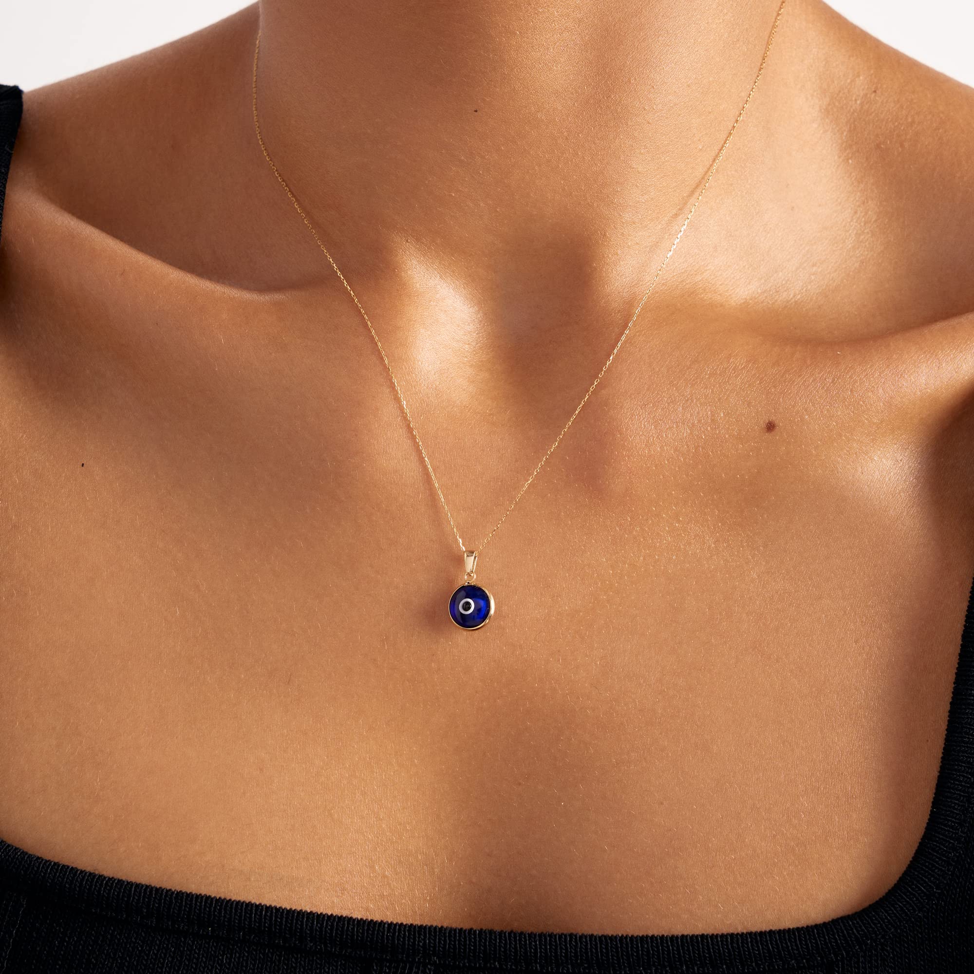 GELIN 14k Solid Gold Evil Eye Protection Charm Pendant Necklace - Evil Eye Jewelry for Women