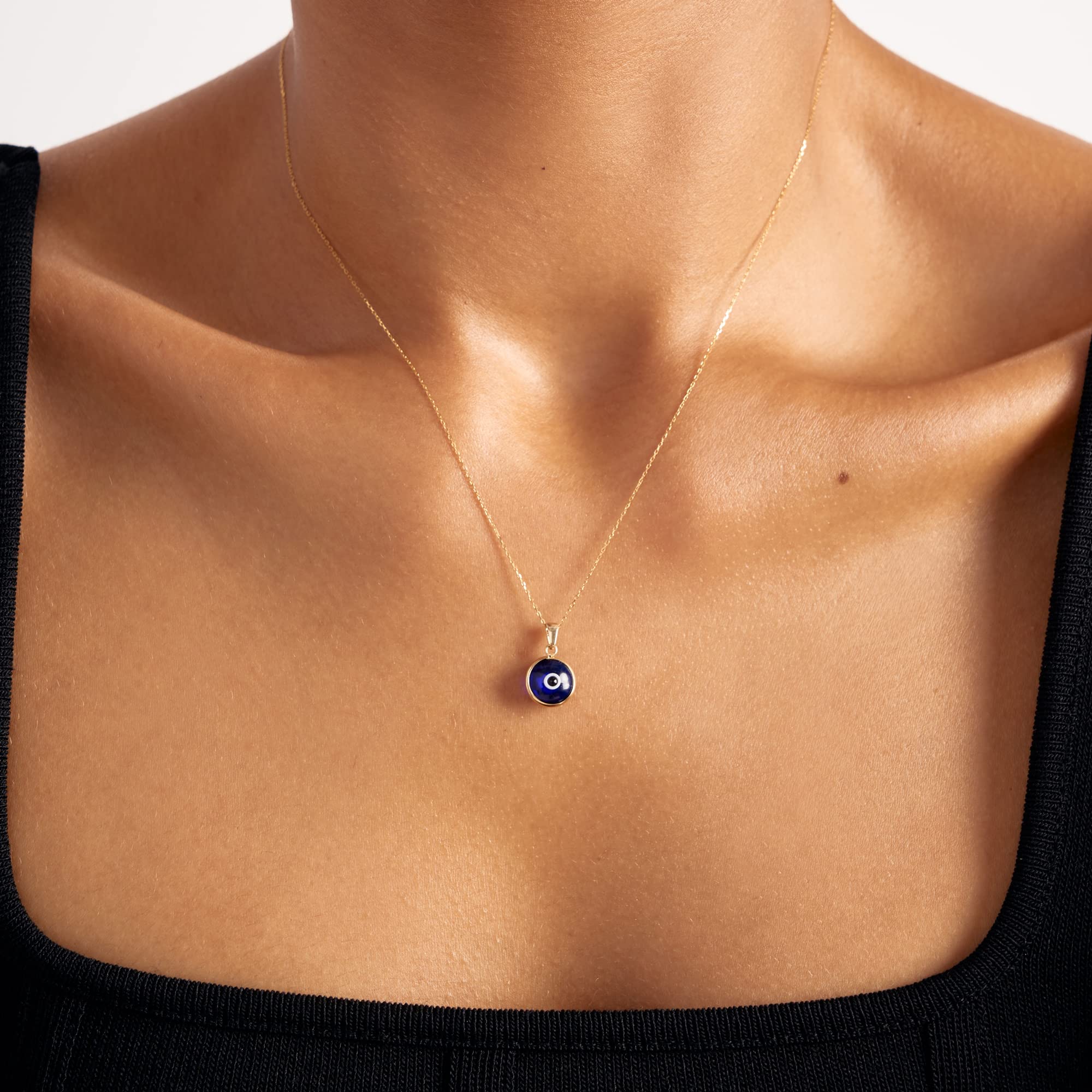 GELIN 14k Solid Gold Evil Eye Protection Charm Pendant Necklace - Evil Eye Jewelry for Women