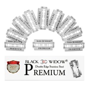 black widow premium double edge swedish steel premium razor blades for safety and straight razors - (100 count)