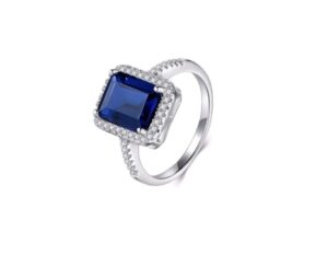 alpha jewelry genuine emerald cut fashion classic style ring. and beautiful look in person. (blue, 10)