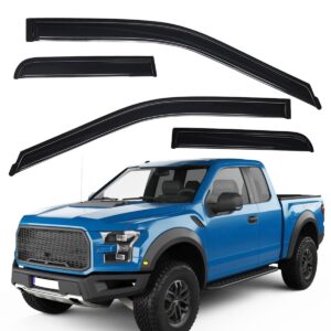 lightronic wv94974 outside-mount side window deflectors & visor rain guard, dark smoke, 4-pieces set, fits 2015-2024 ford f-150, 2017-2020 ford f-150 raptor, 2017-2024 ford f-350 super duty, supercab