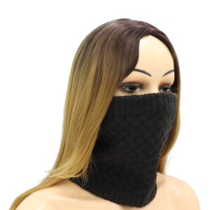 Aiphamy Winter Fleece Lined Knitted Neck Warmer Scarf Neck Gaiter for Women Mens Teens (1, Black)