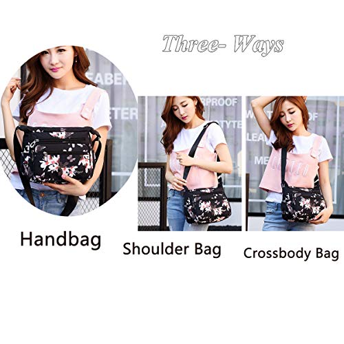 Nawoshow Nylon Floral Multi-Pocket Crossbody Purse Bags for Women Travel Shoulder Bag (Flower&Butterfly)