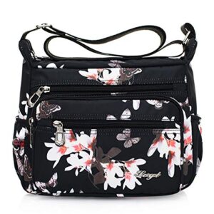 nawoshow nylon floral multi-pocket crossbody purse bags for women travel shoulder bag (flower&butterfly)