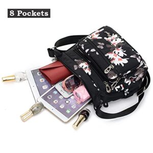 Nawoshow Nylon Floral Multi-Pocket Crossbody Purse Bags for Women Travel Shoulder Bag (Flower&Butterfly)