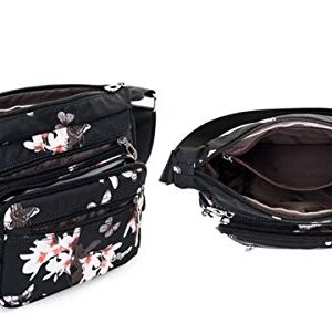 Nawoshow Nylon Floral Multi-Pocket Crossbody Purse Bags for Women Travel Shoulder Bag (Flower&Butterfly)