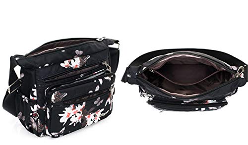 Nawoshow Nylon Floral Multi-Pocket Crossbody Purse Bags for Women Travel Shoulder Bag (Flower&Butterfly)